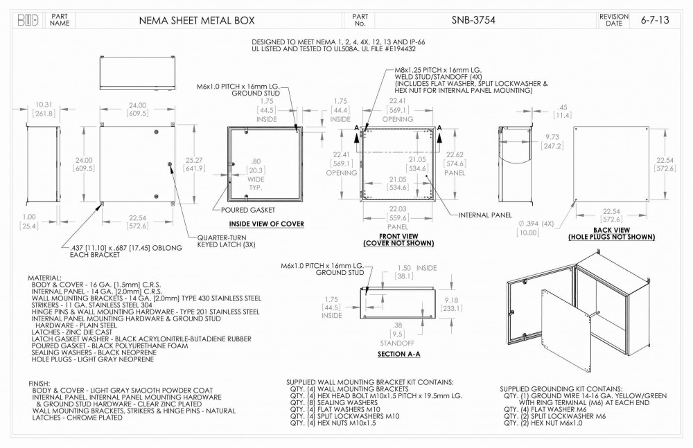 SNB-3754 product drawing and enclosure specification page