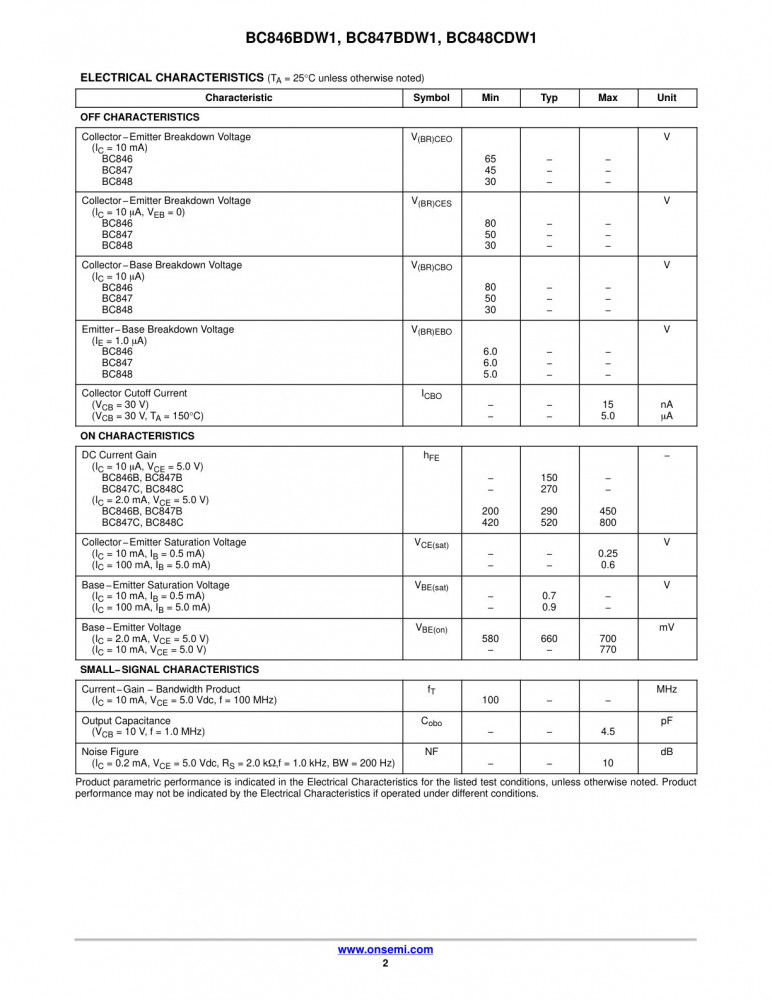BC847BDW1T1G datasheet page 2