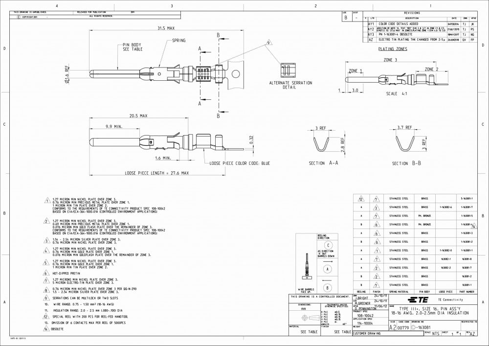 TE Connectivity 163081-8 controlled drawing