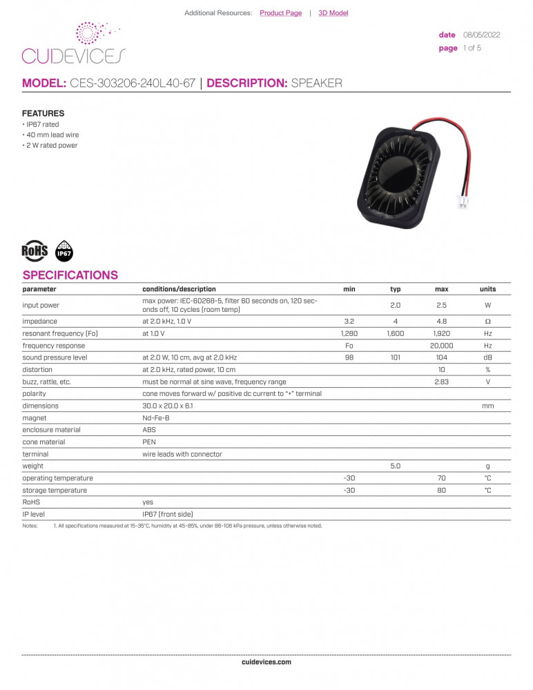 CES-303206-240L40-67 datasheet page 1