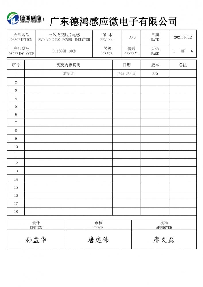 DH1265H-100M datasheet page 2