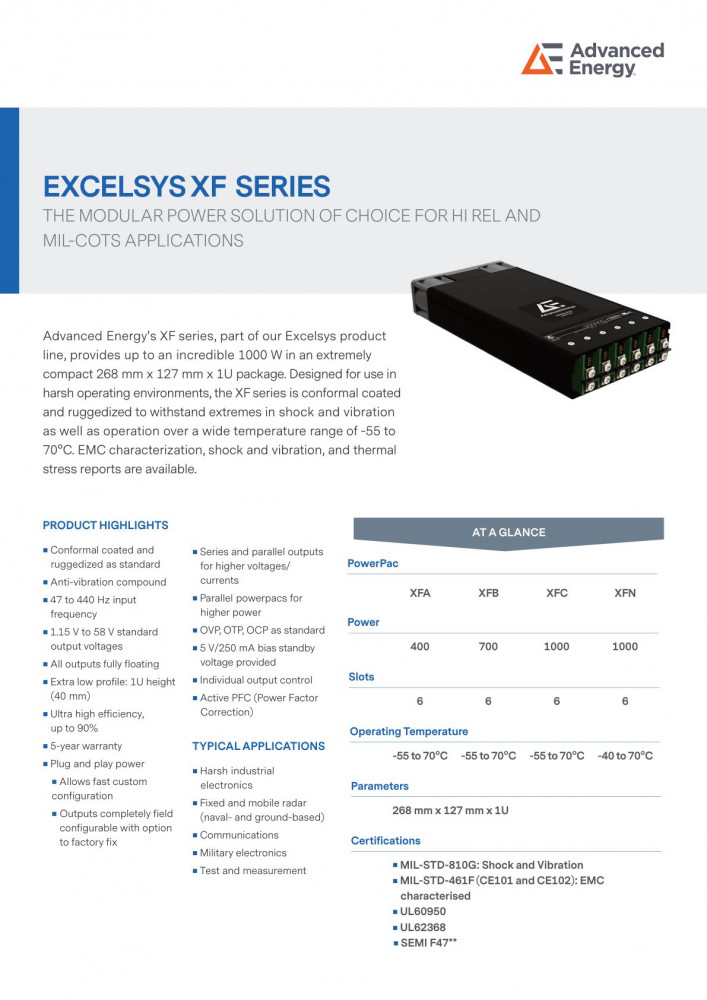 Advanced Energy Excelsys XF Series document page 1