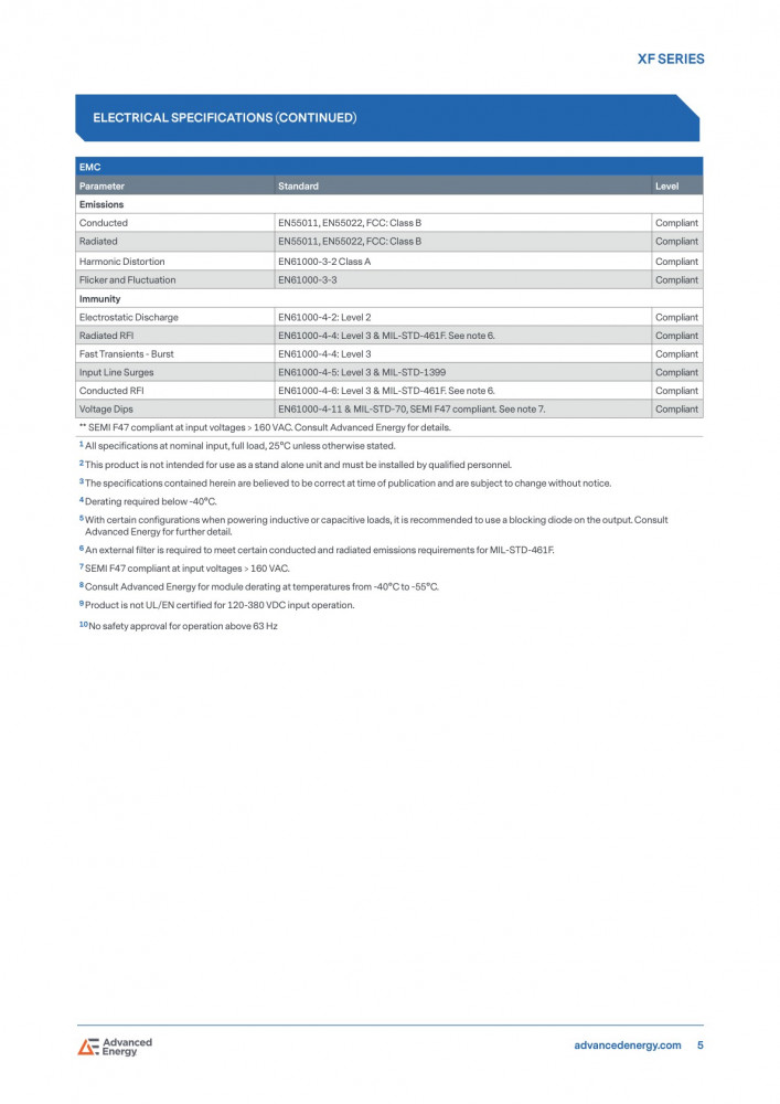 Advanced Energy Excelsys XF Series document page 5