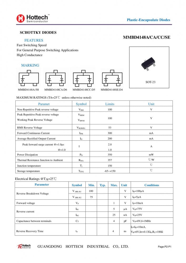 MMBD4148A datasheet page 1