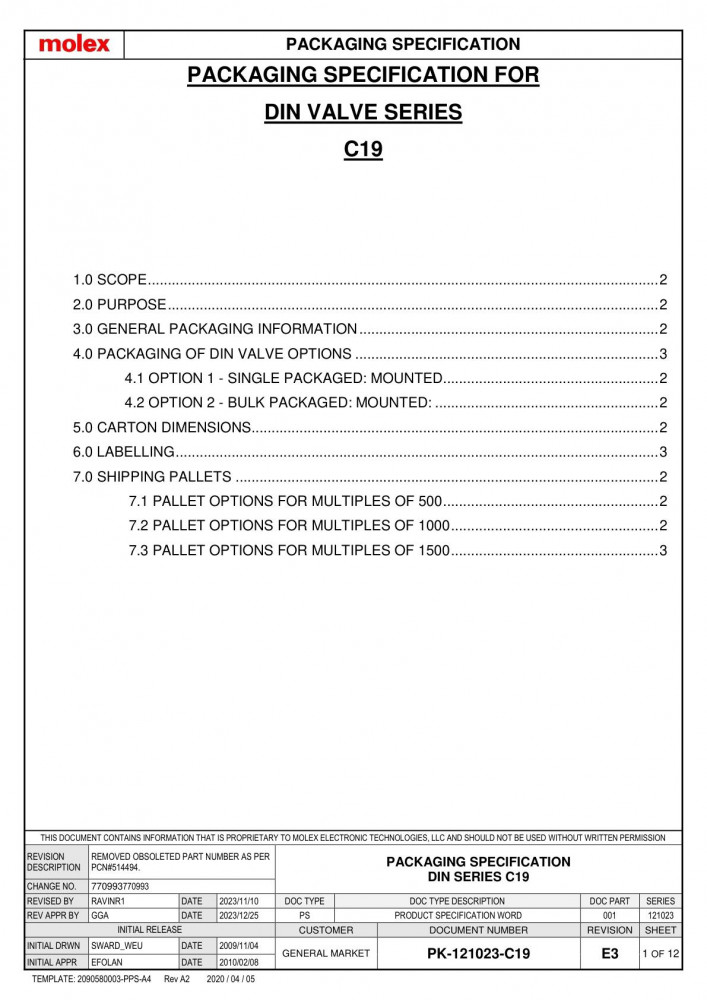 DIN Series C19 packaging specification, page 1