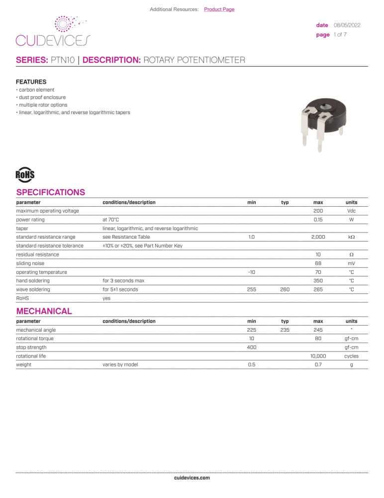 PTN10-B50HB20 datasheet page 1