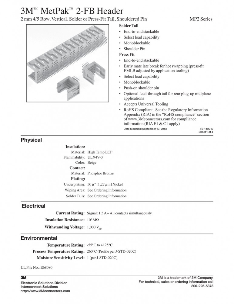 3M MetPak MP2 header technical document page 1