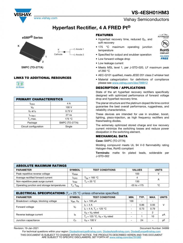 VS-4ESH01HM3/8 datasheet page 1