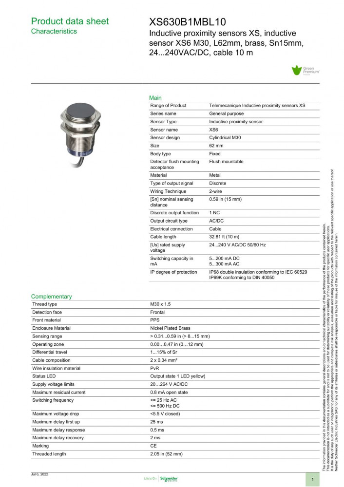 XS630B1MBL10 technical document page 1