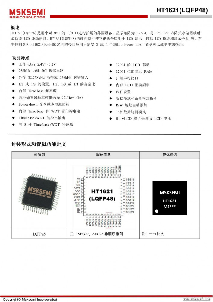 HT1621 datasheet page 2