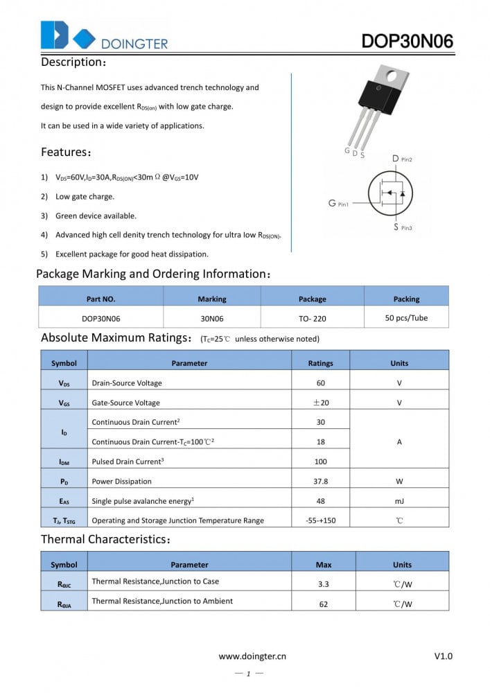 DOP30N06 datasheet page 1