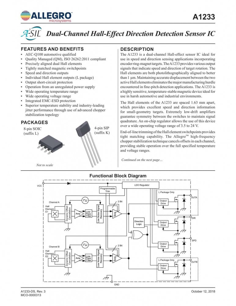 A1233 datasheet page 1