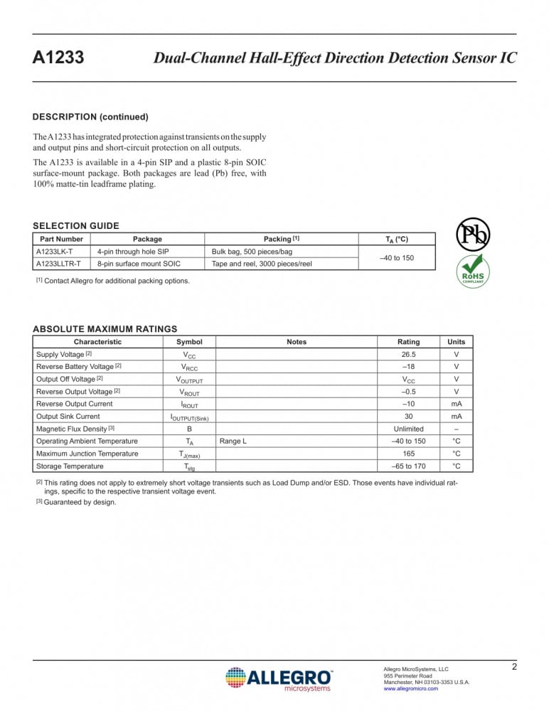 A1233 datasheet page 2