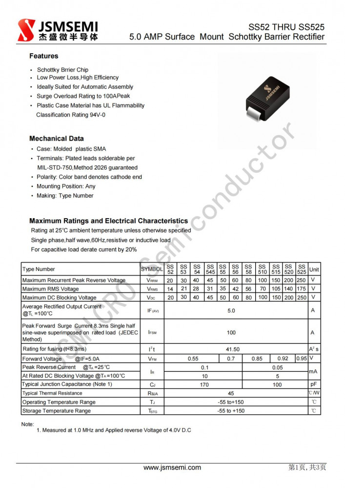 JSMSEMI SS54 datasheet page 1