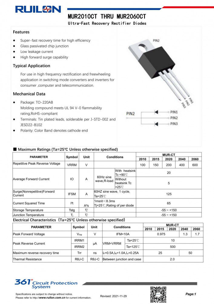 MUR2040CT datasheet page 1