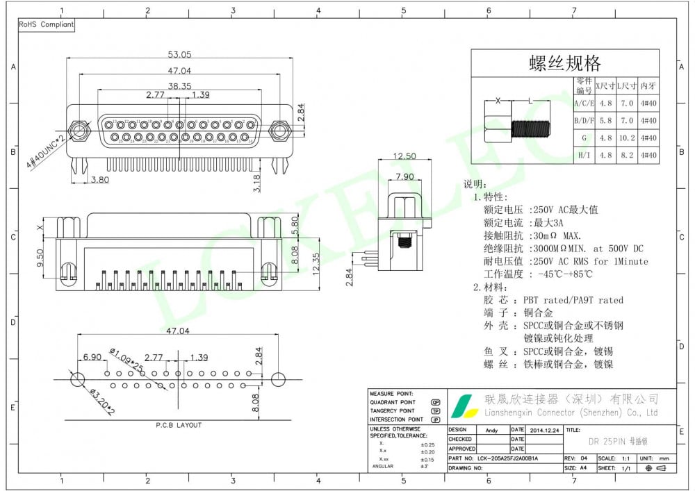 LCK-205A25FJ2A00B1A technical drawing