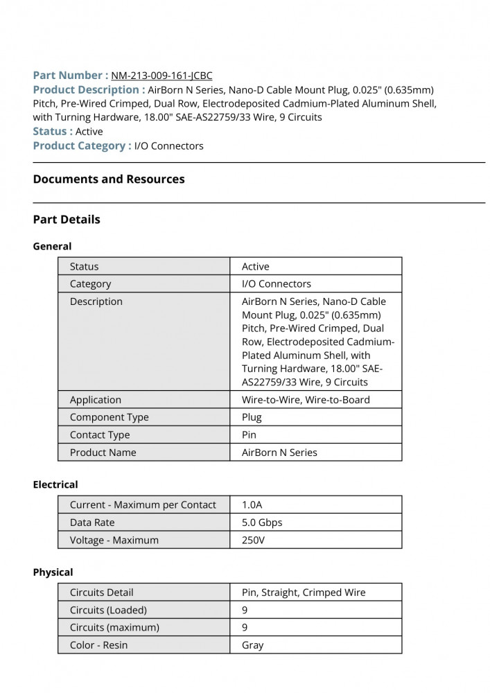 Technical document page 1 for NM-213-009-161-JCBC