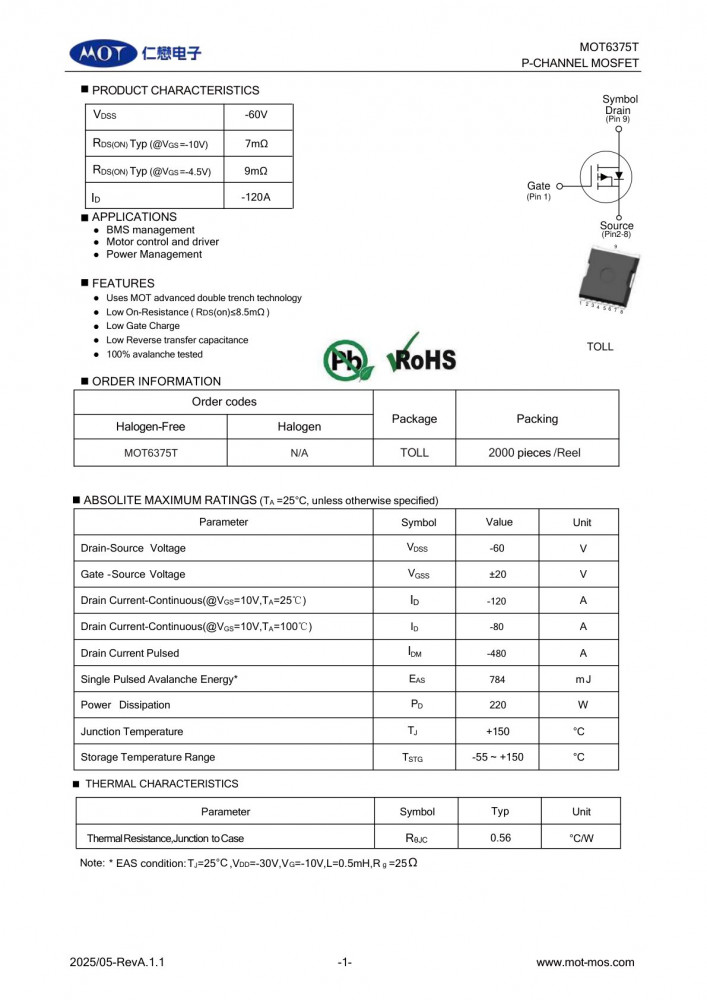 MOT6375T datasheet page 1