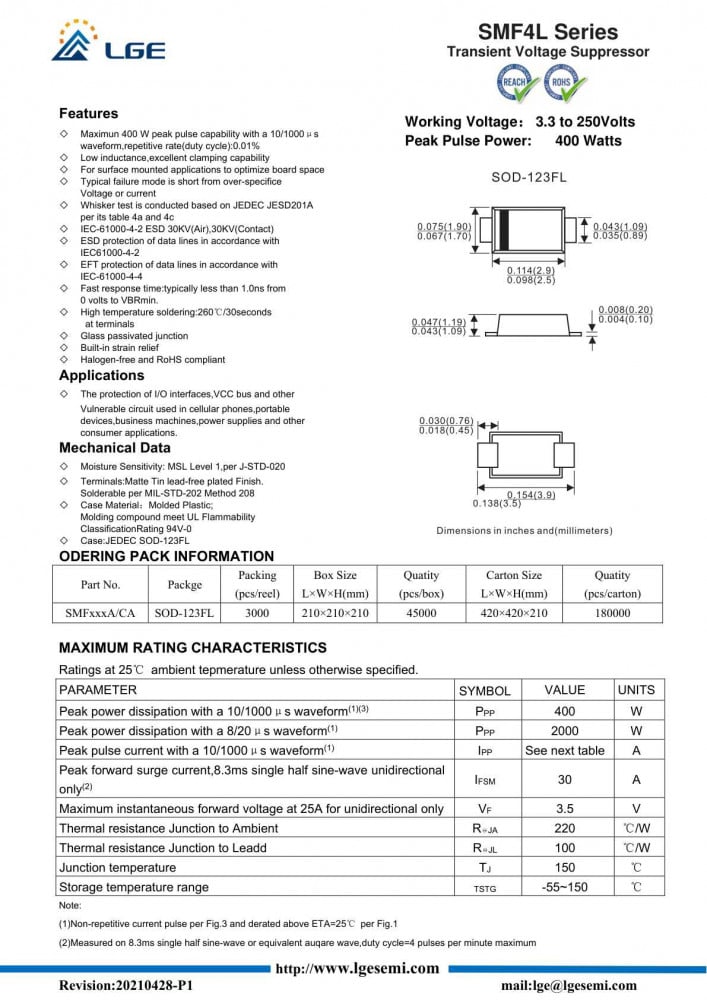 LGE SMF4L3.3A datasheet page 1