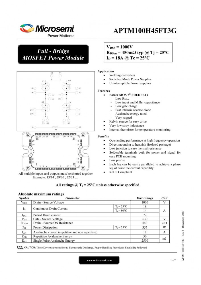 APTM100H45FT3G datasheet page 1