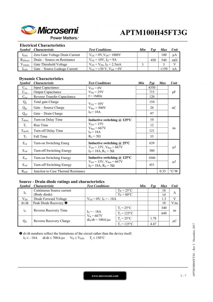 APTM100H45FT3G datasheet page 2
