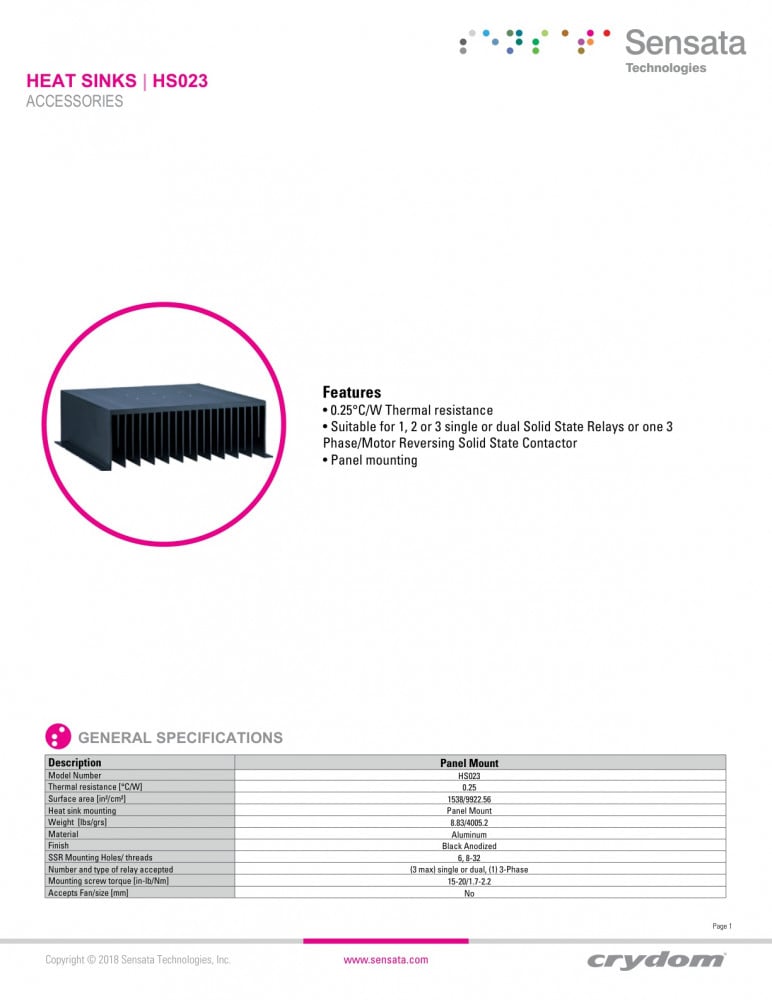 Sensata HS023 datasheet page 1