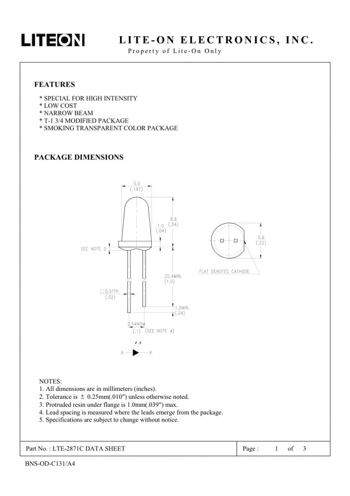 LTE-2871C datasheet page 1