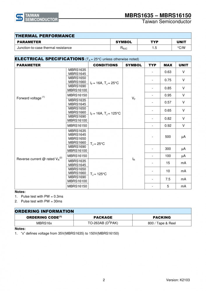MBRS1690 datasheet page 2