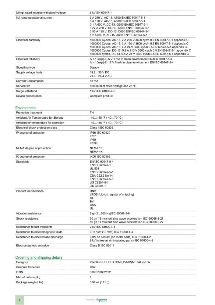 XB4BK123B5 technical document page 2