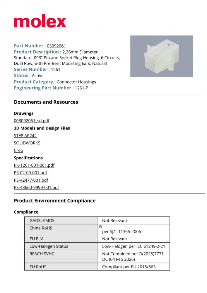 MOLEX technical document page 1