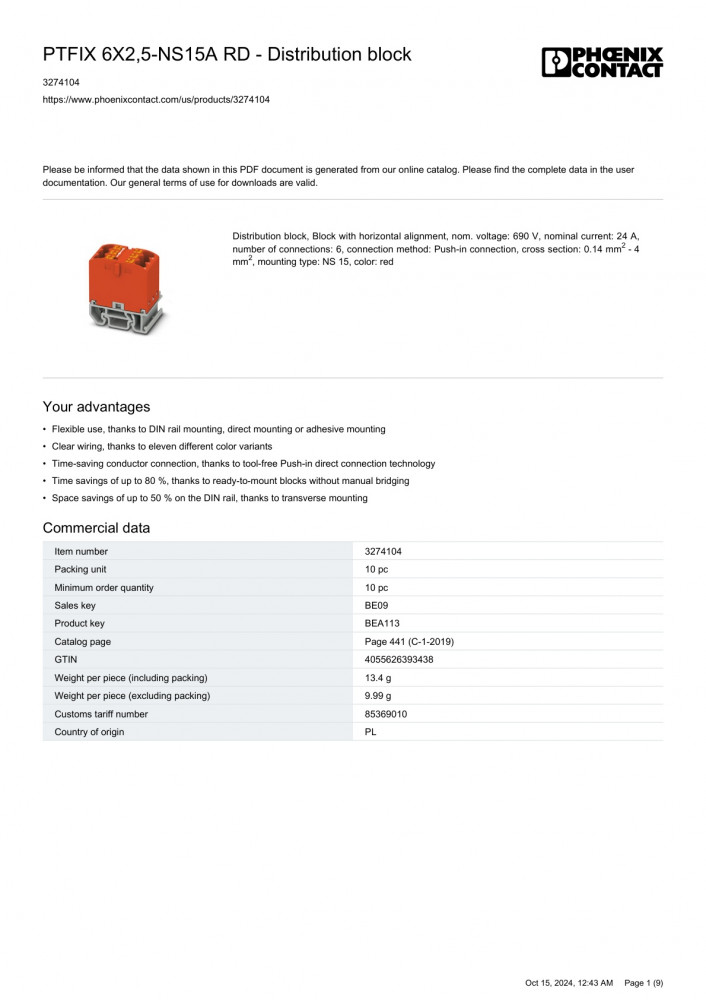 Phoenix Contact 3274104 technical document page 1
