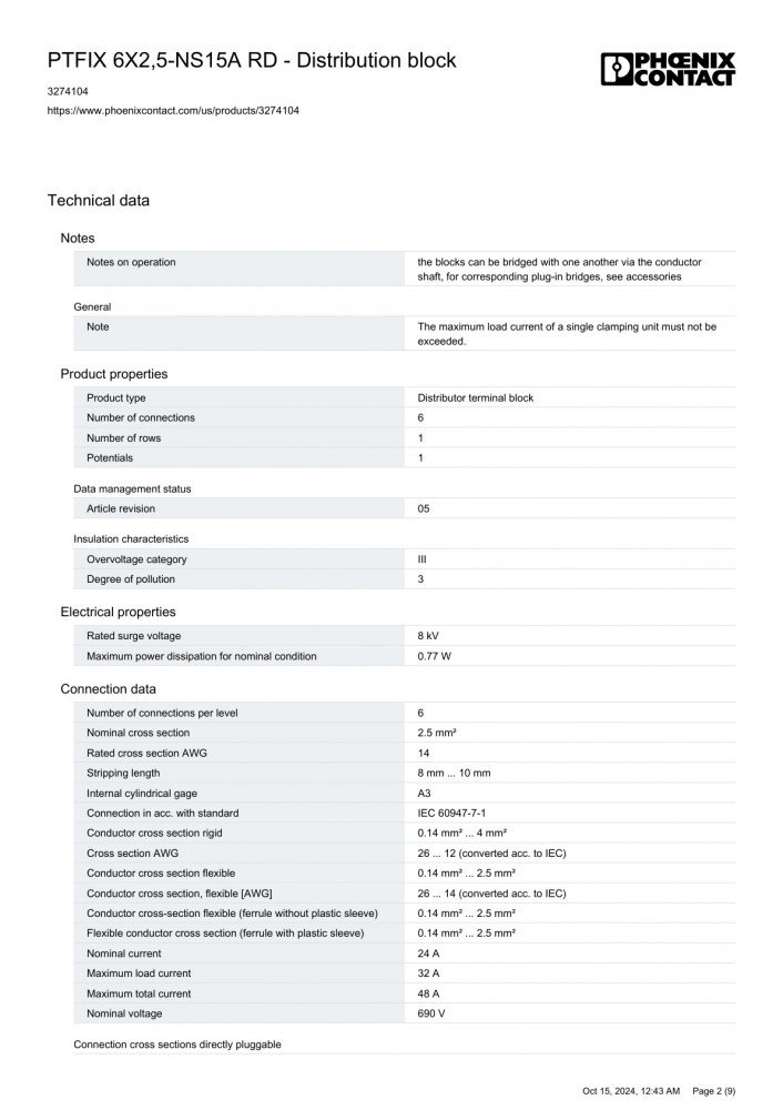 Phoenix Contact 3274104 technical document page 2