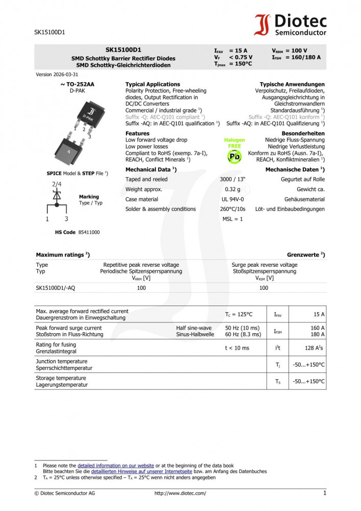 SK15100D1 technical document, page image 1
