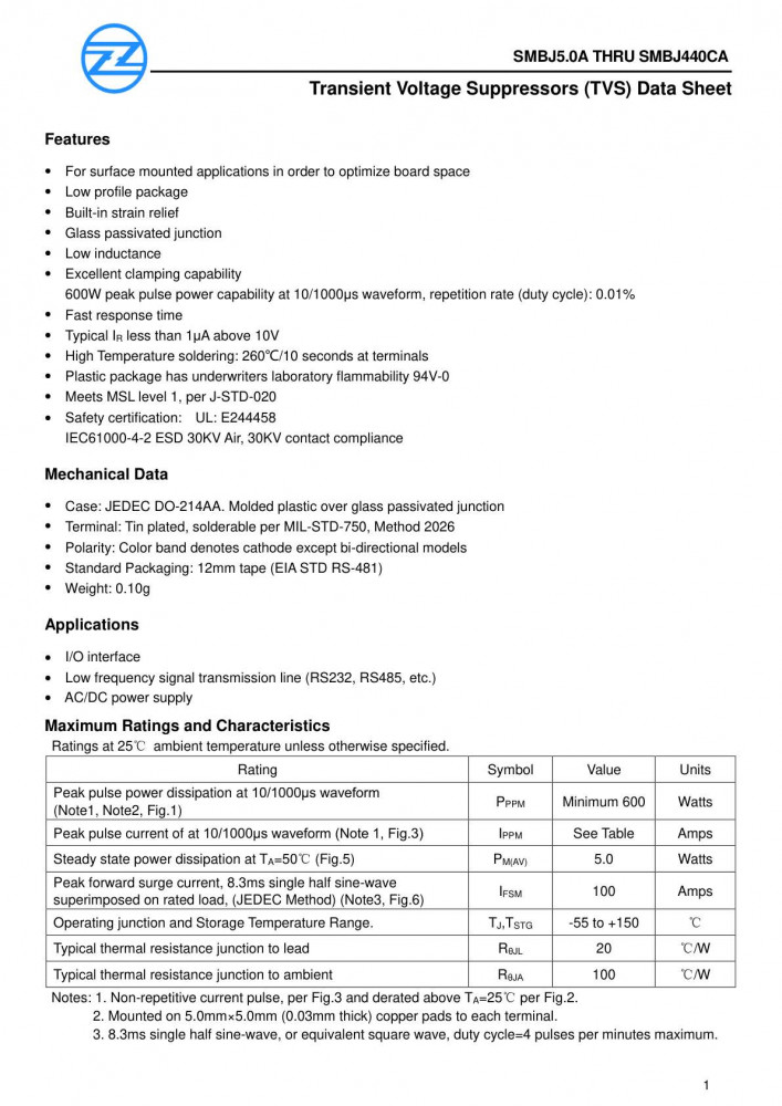 SMBJ5.0CA datasheet page 1