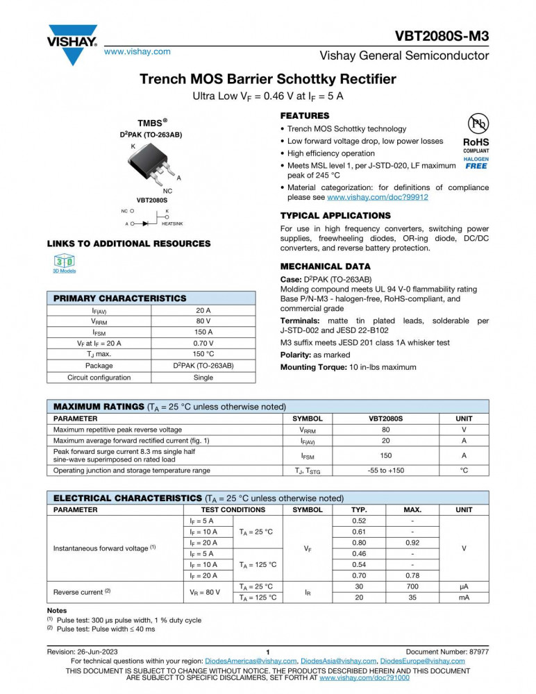 VBT2080S-M3 datasheet page 1