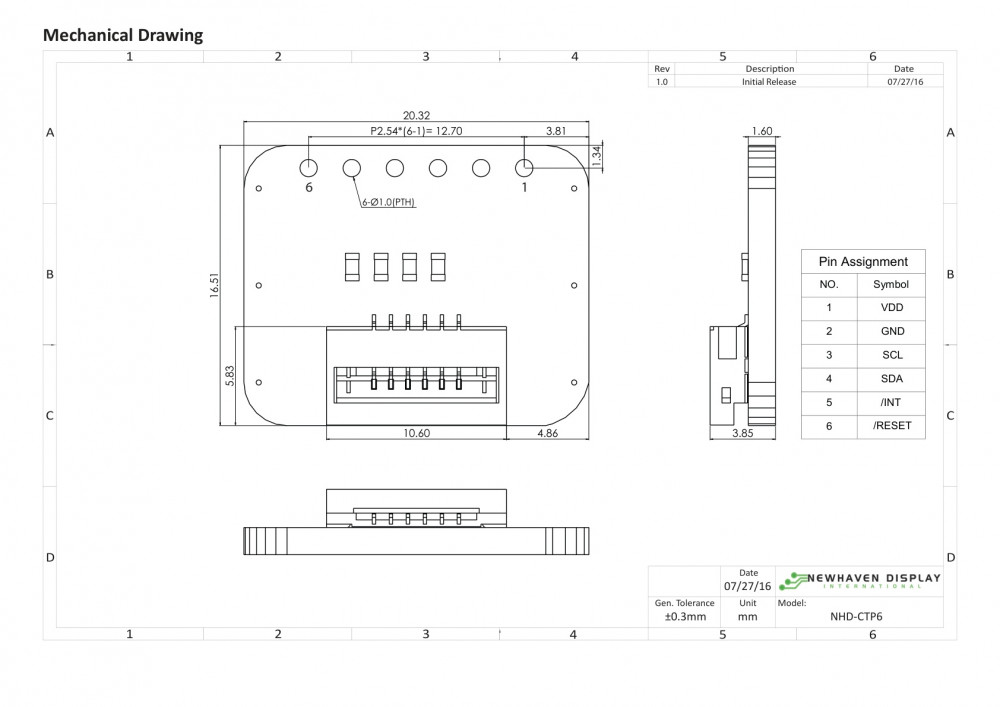 NHD-CTP6 mechanical drawing page 1