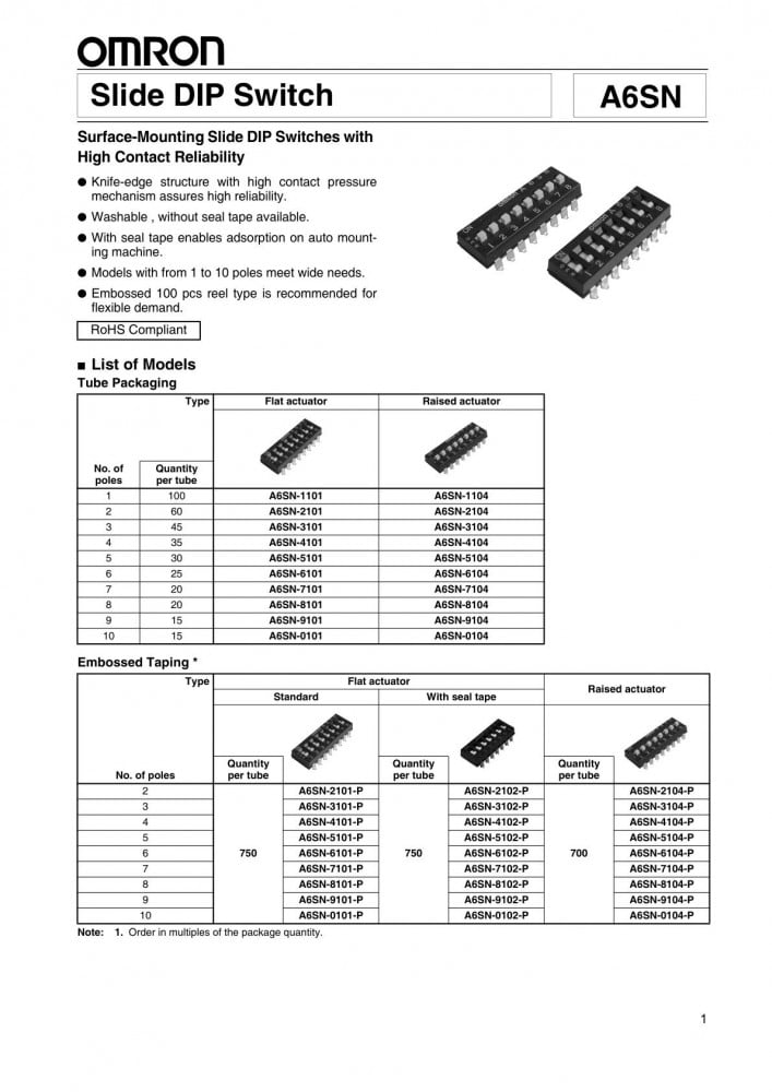 OMRON A6SN-9104 datasheet page 1