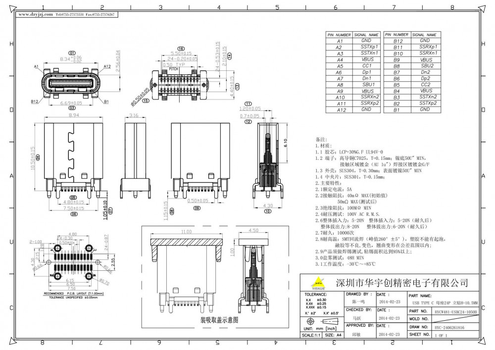 HOAUC HYCW481-USBC24-1050B technical drawing