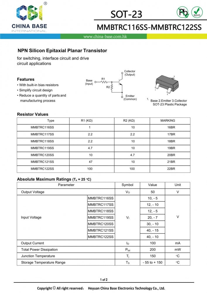 MMBTRC119SS datasheet page 1