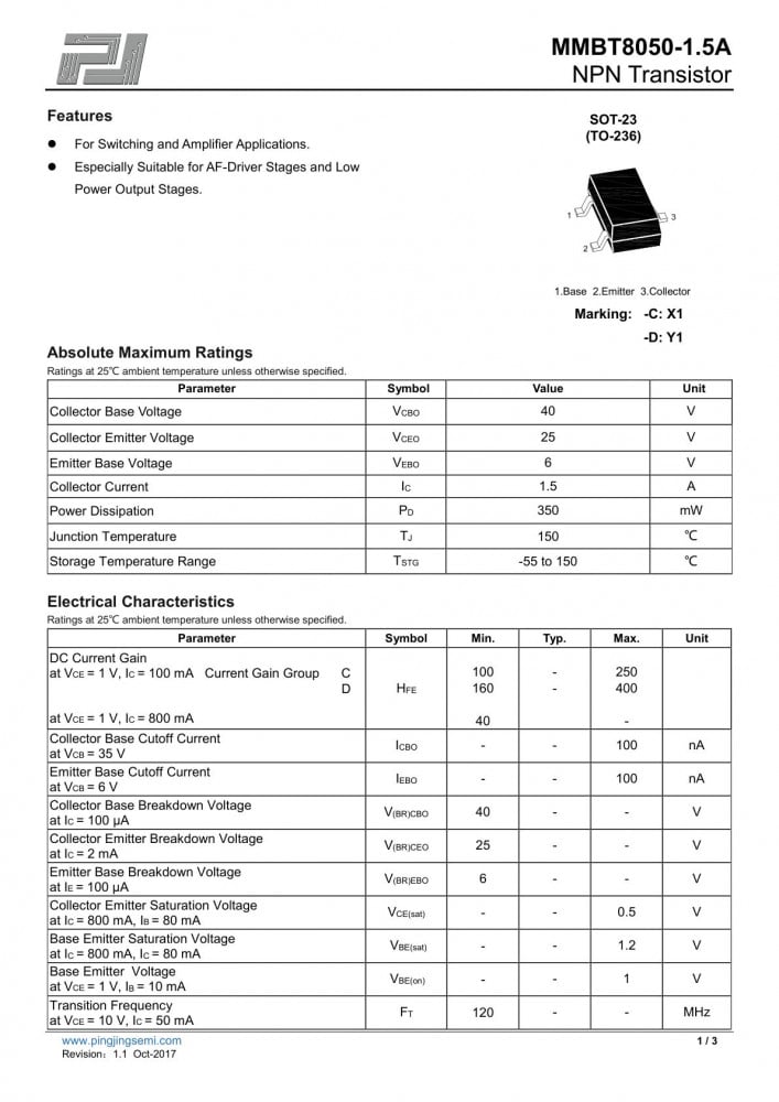 MMBT8050D(1.5A) datasheet page 1