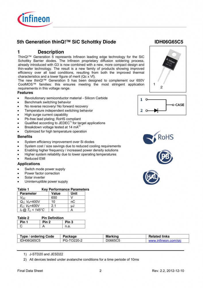 IDH06G65C5XKSA2 datasheet page 2