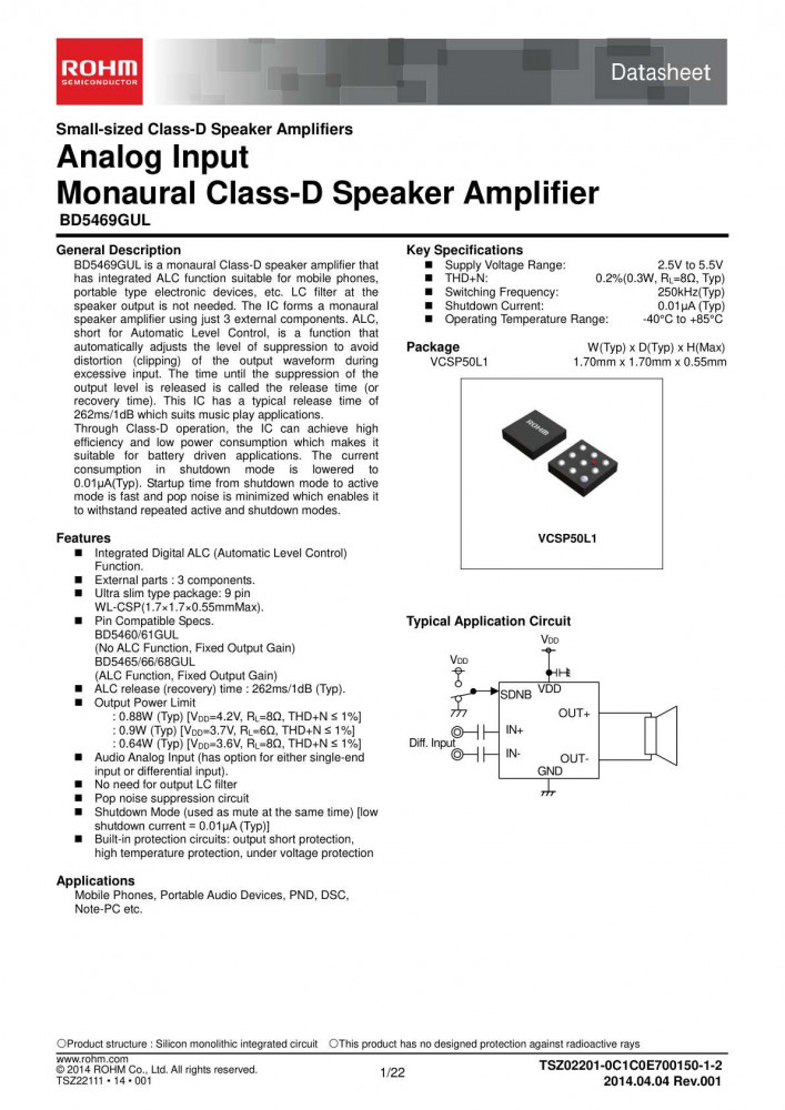 BD5469GUL-E2 technical document page 1