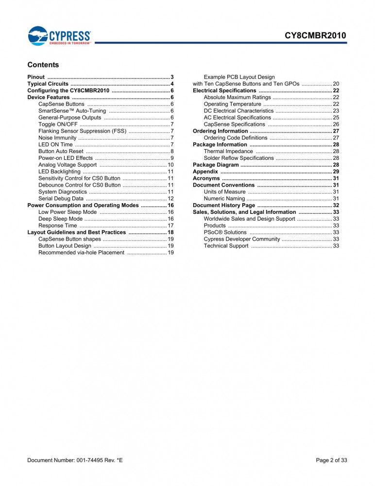 CY8CMBR2010 technical document page 3