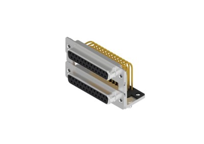 D-SUB Dual Port • Dual port 25-pos. /25-pos. • Dual port socket upper / Socket bottom • Solder pin angled .750