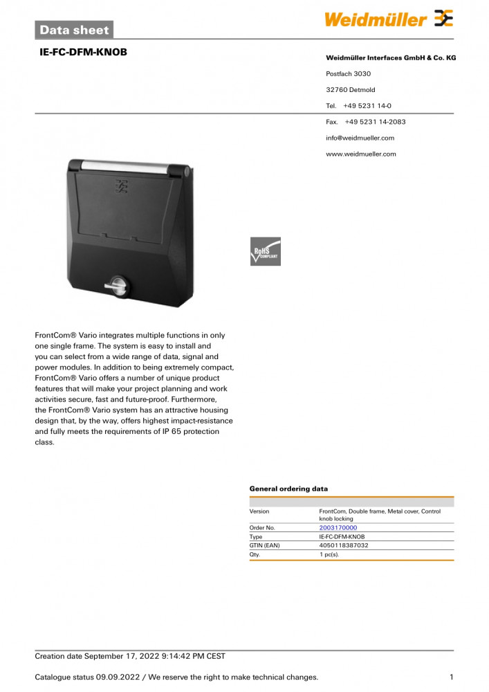 WEIDMULLER 2003170000 product document page 1