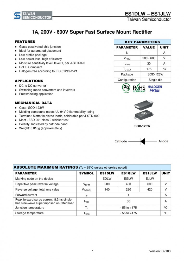 ES1GLW datasheet page 1