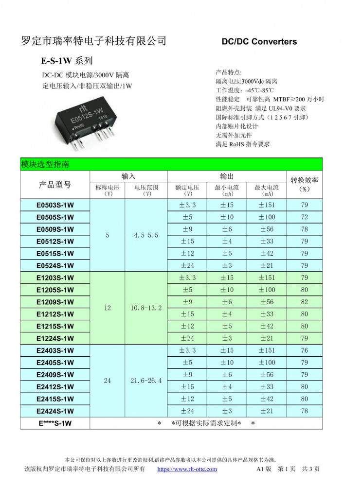RLT E1209S-1W datasheet page 1