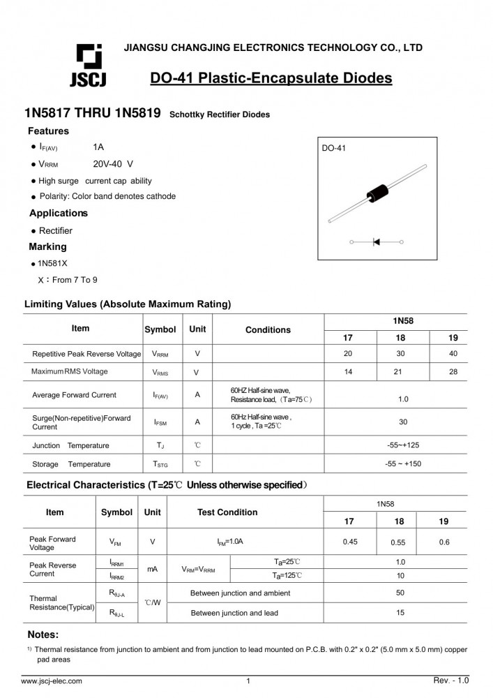 JSCJ 1N5819 datasheet page 1