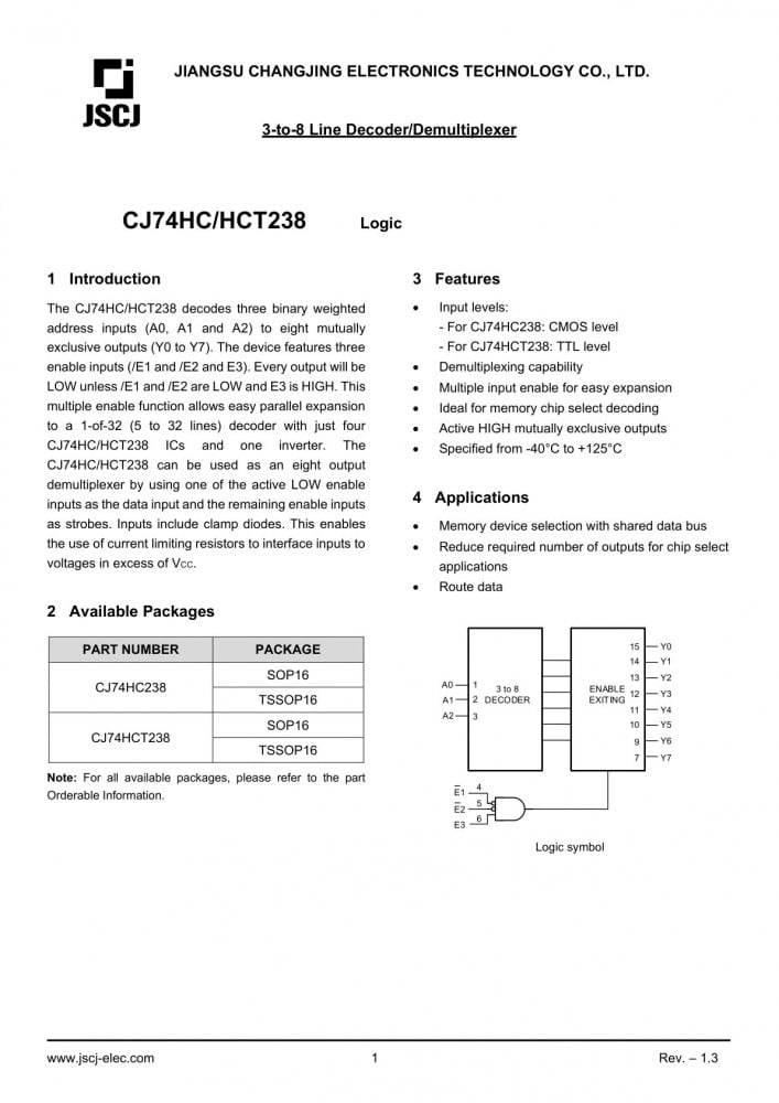 CJ74HC238AEN datasheet page 1