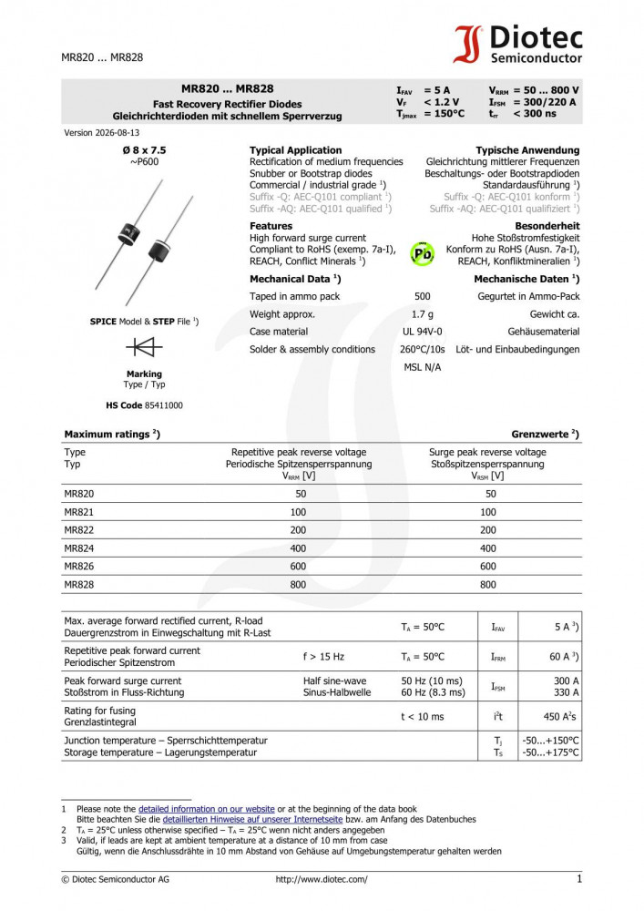 DIOTEC MR826 datasheet page 1